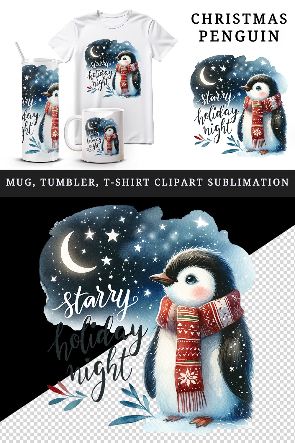 Christmas penguin tumbler, mug wrap, clipart sublimation png
