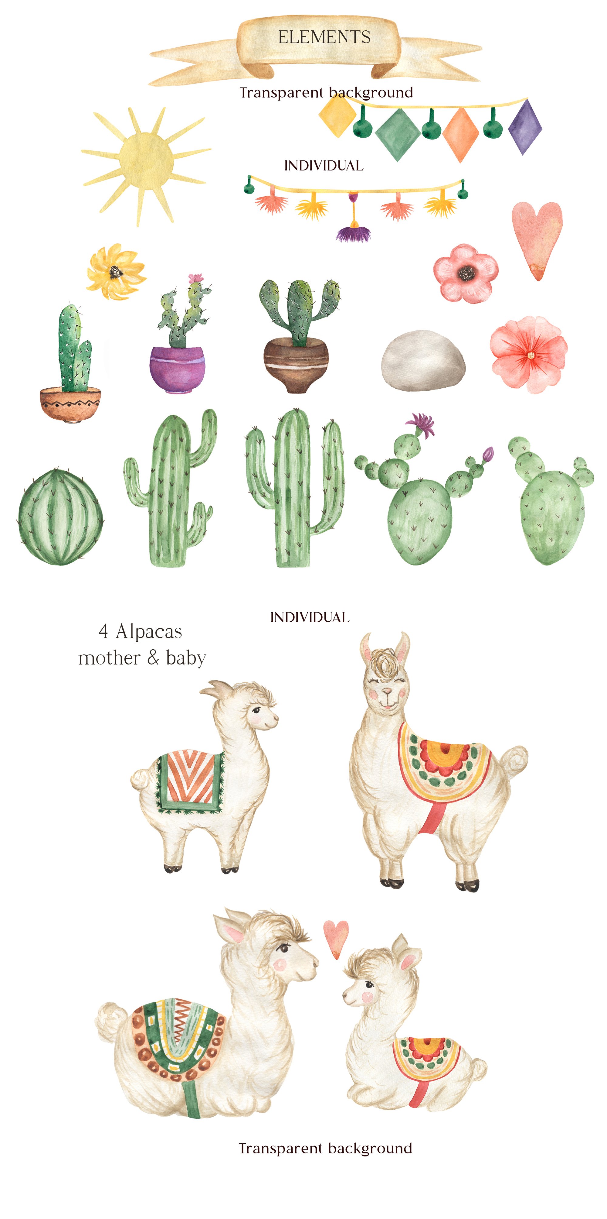 Watercolor Llama clipart set