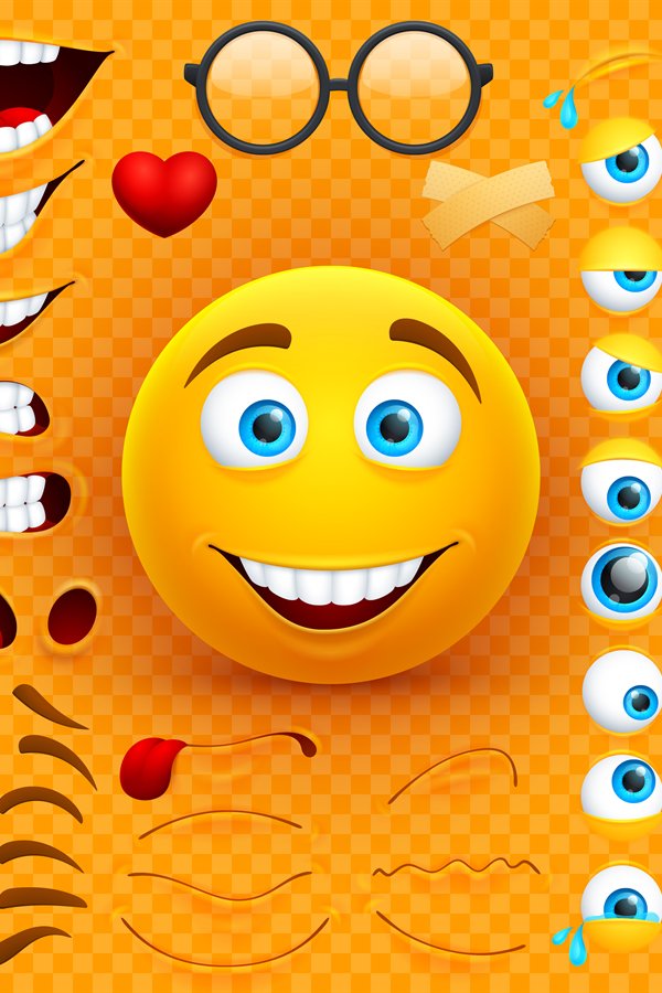 Cartoon yellow 3d smiley face vector character creation cons