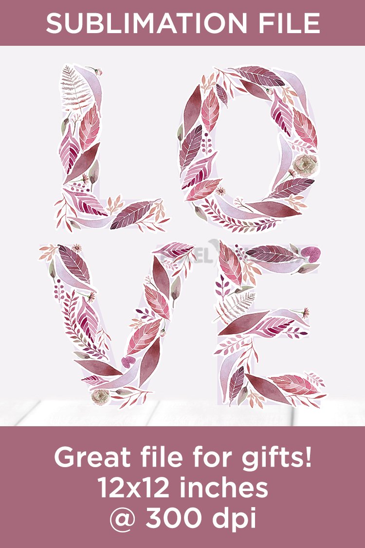 Pink Love Floral Sublimation Design or Waterslide file