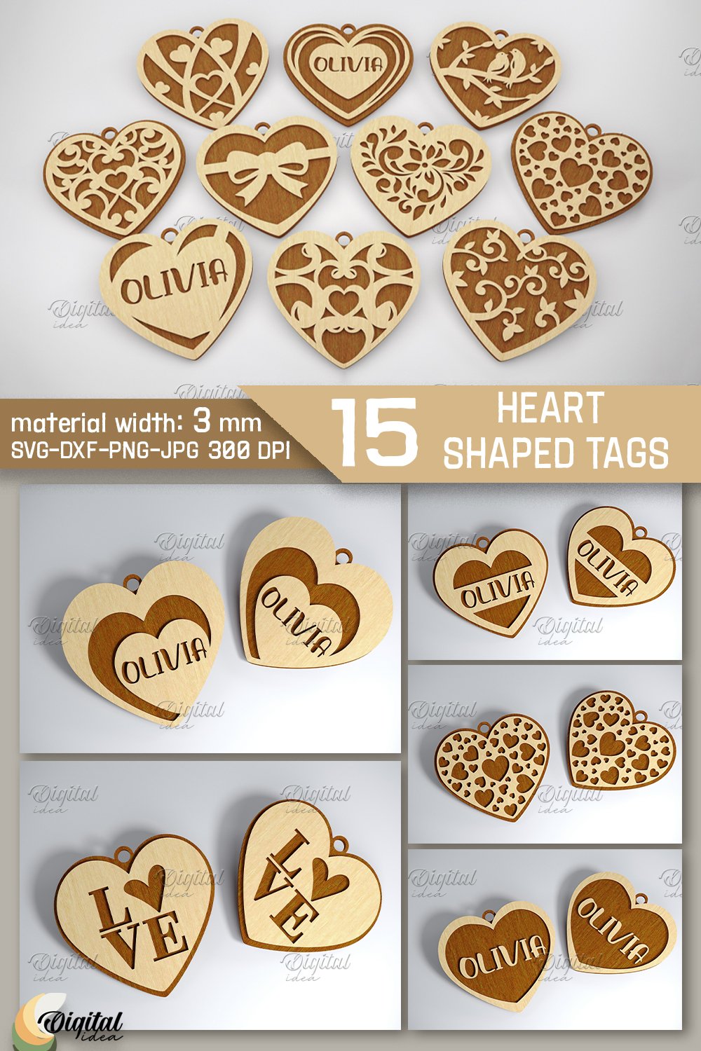 Heart Shaped Tags SVG Bundle. Valentine Hearts Laser Cut