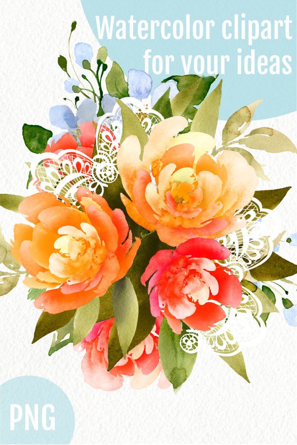 Watercolor peonies and spring flowers cliparts