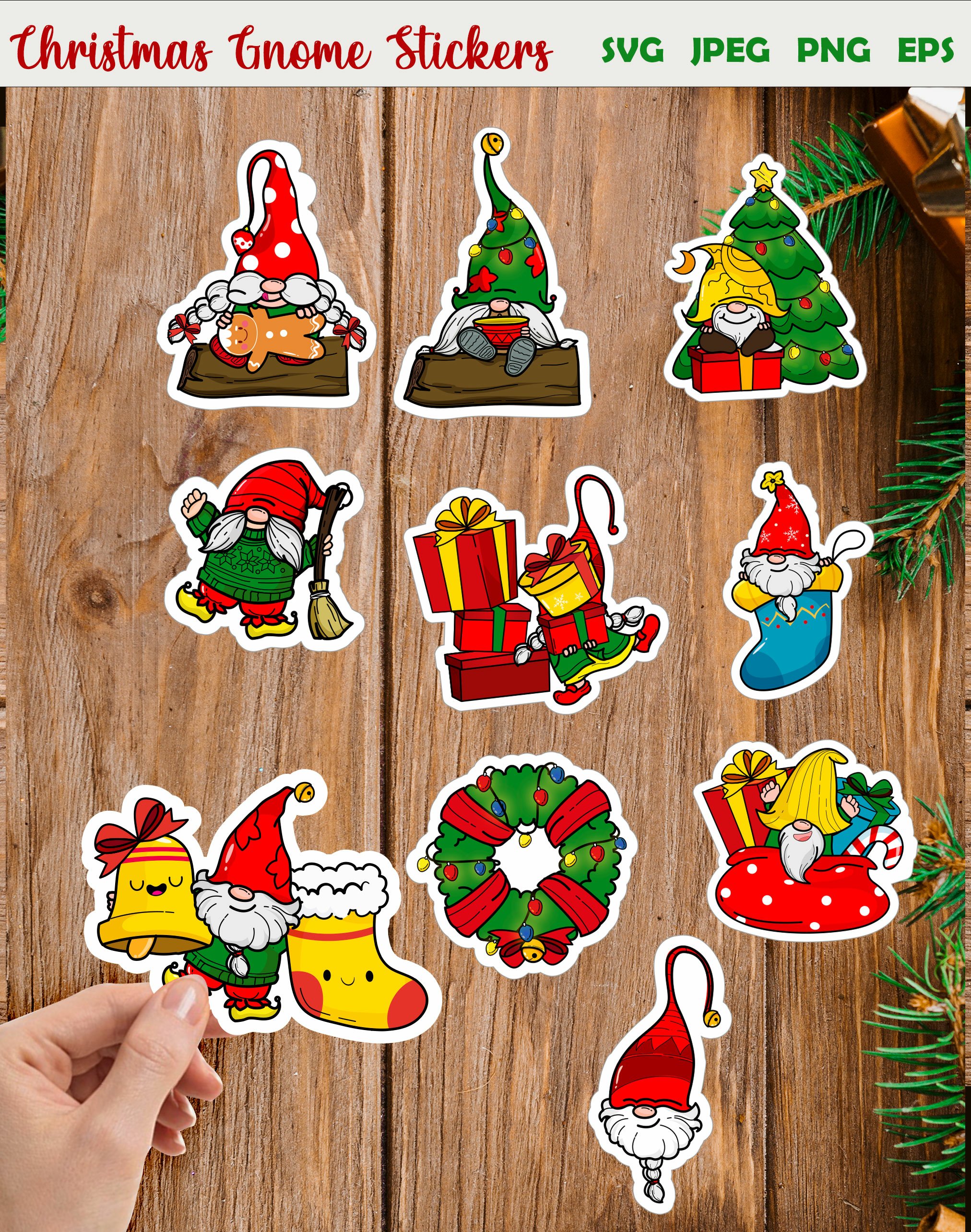 Christmas gnome 16 stickers |Christmas sticker bundle SVG