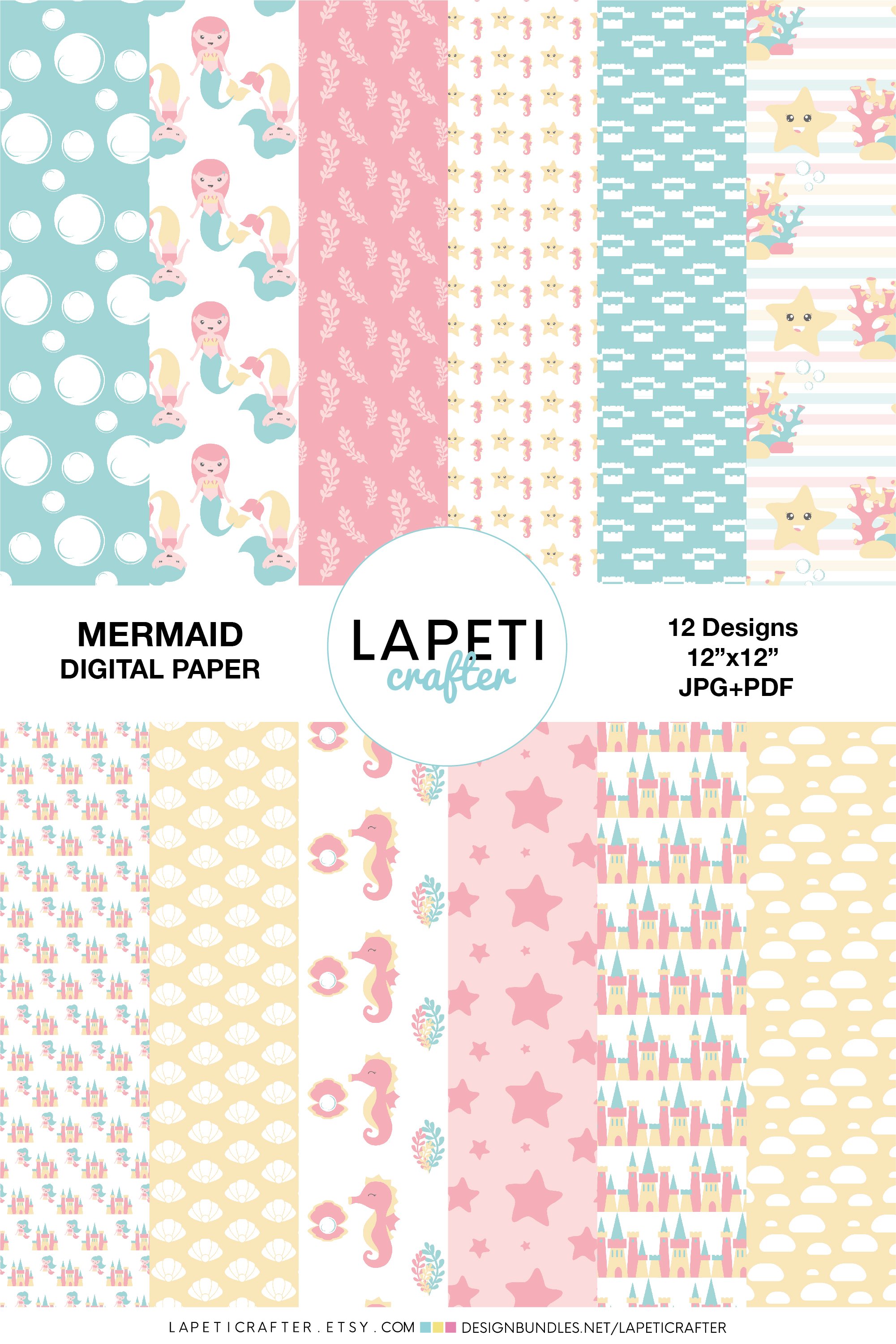 Mermaid scrapbooking and printable paper for kids.