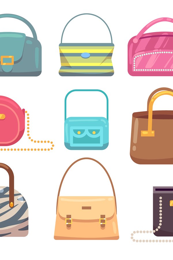 Ladies leather hand bags vector set