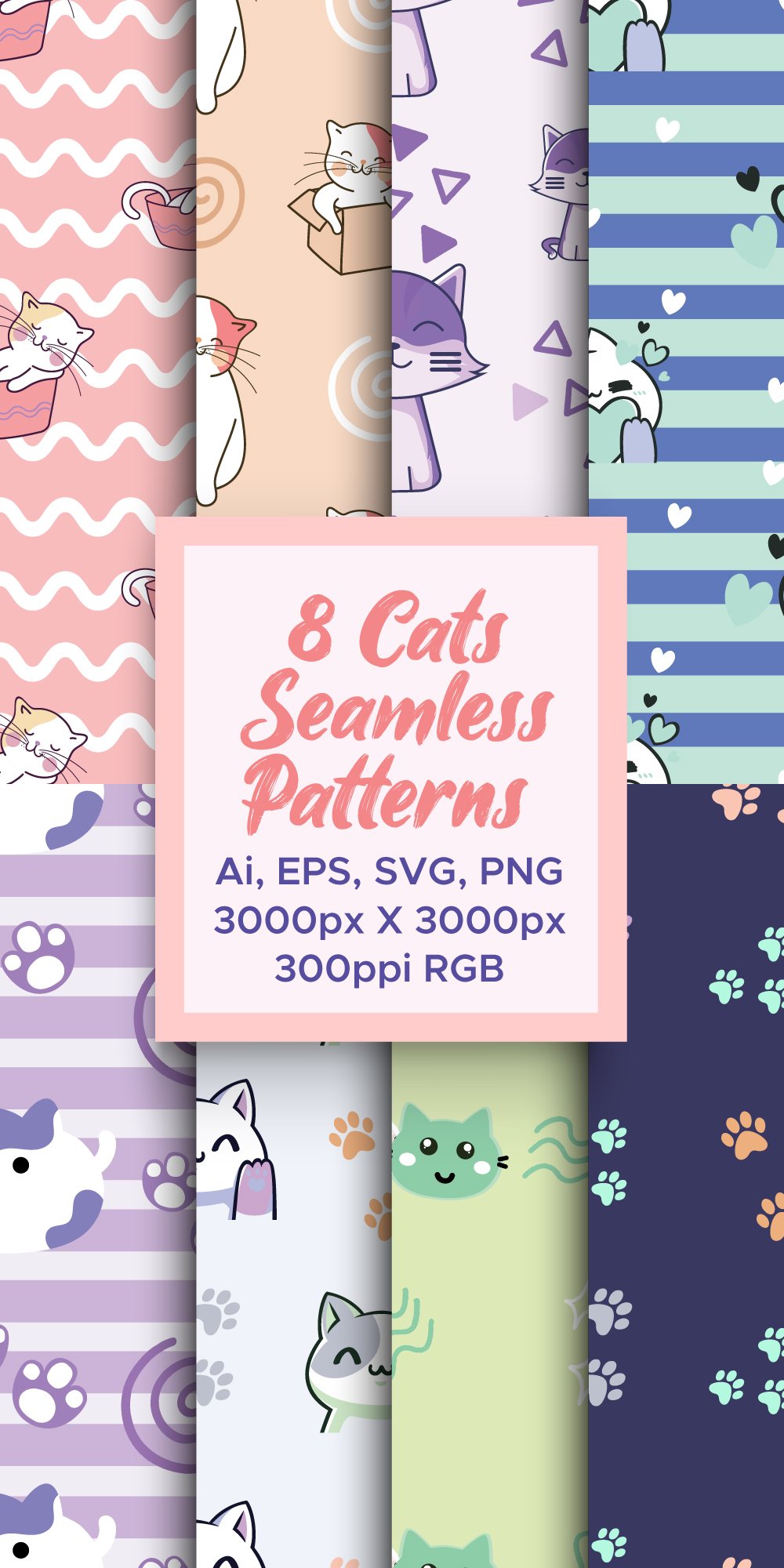 seamless cat digital paper and pattern designs