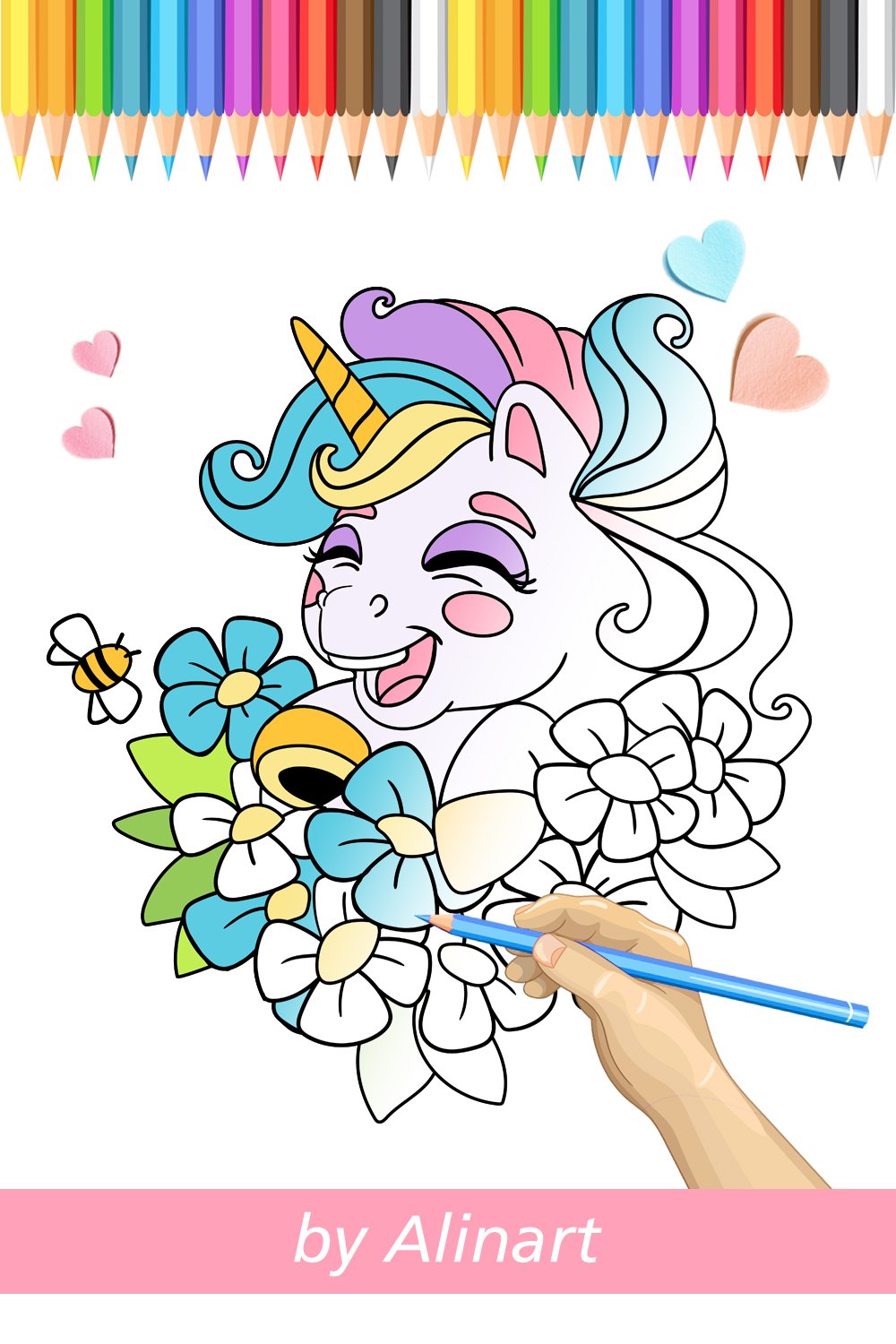 Magic happy Unicorn coloring page for kids