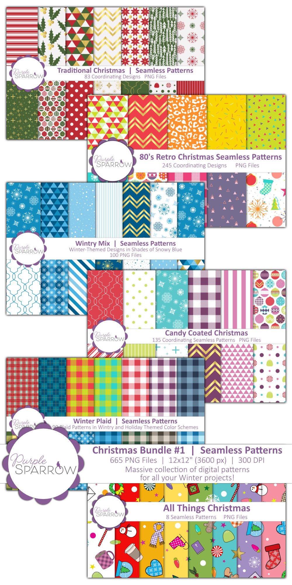 Christmas Bundle #1 | 665 Seamless Patterns