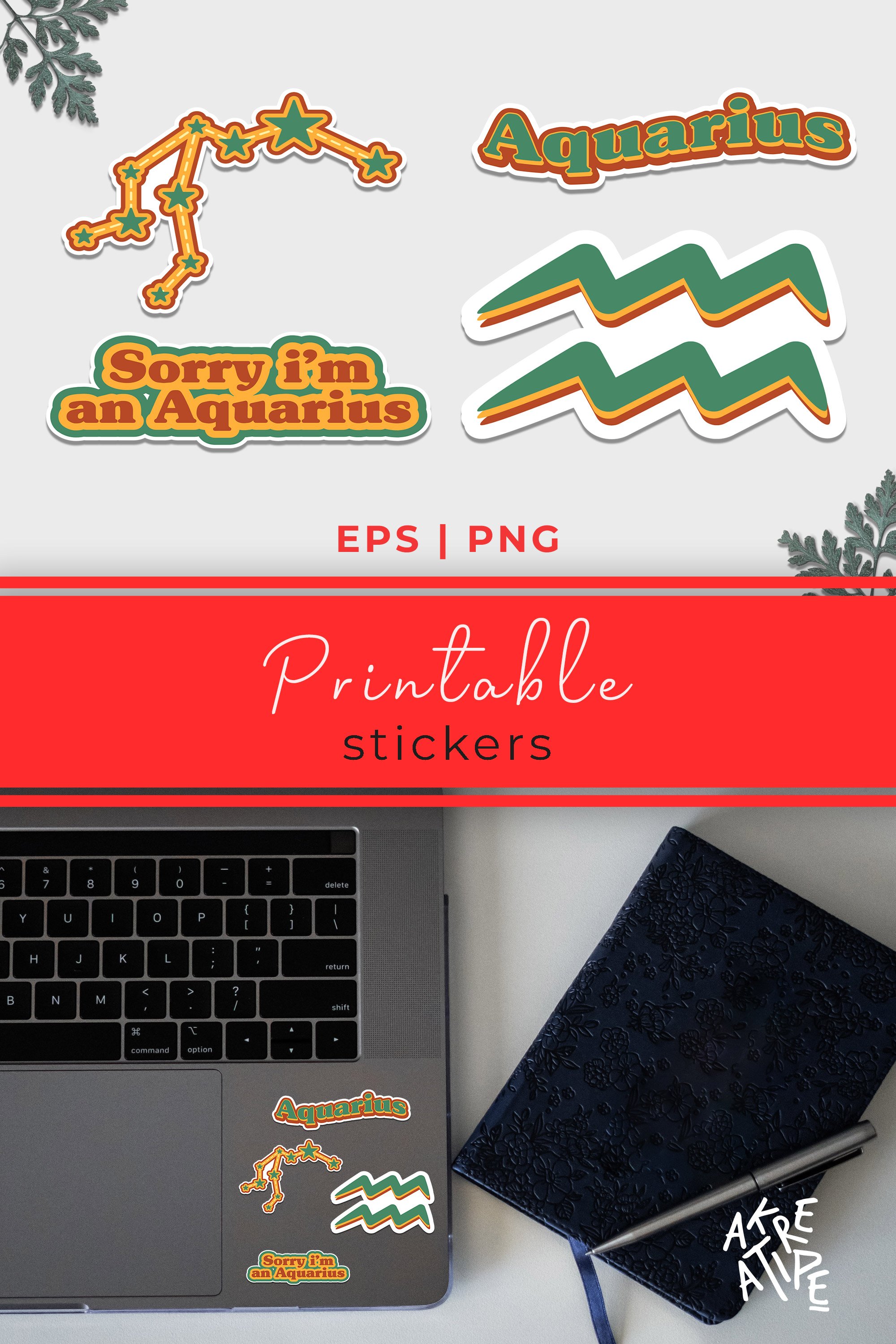 Aquarius Zodiac Stickers PNGs | Printable Stickers Bundle