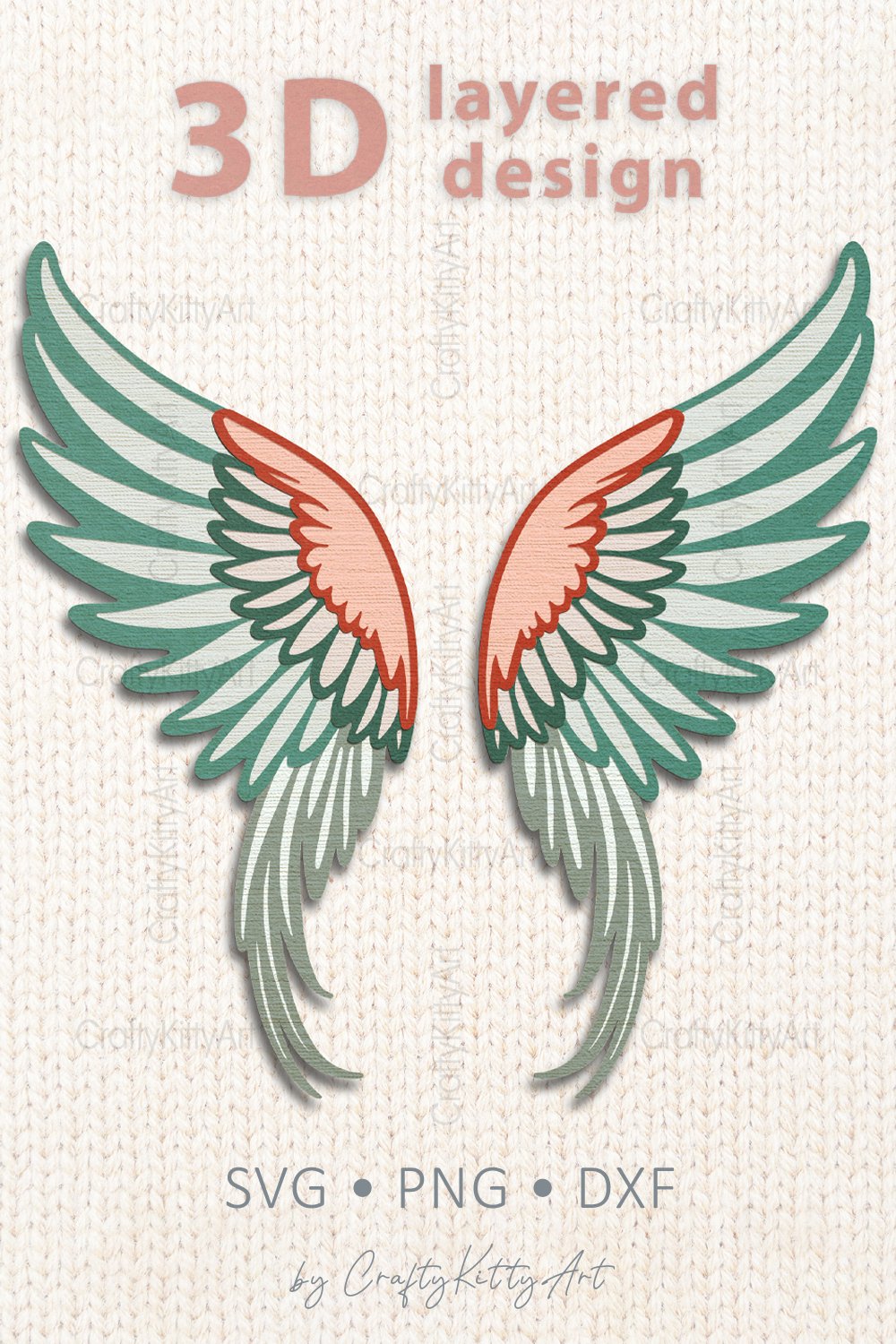 3d layered Angel wings SVG. papercut, paper laser cutting