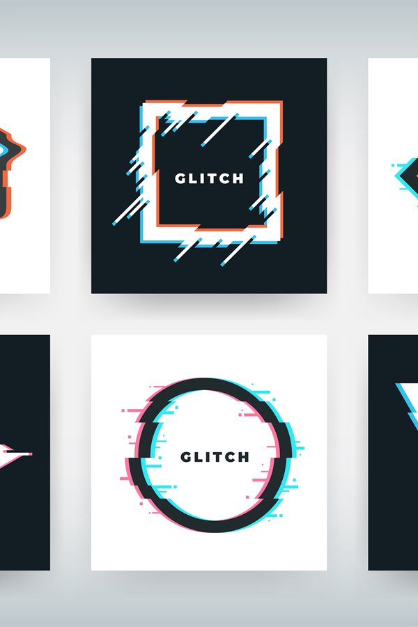 Glitch effect posters. Retro futuristic distortion (1169436)