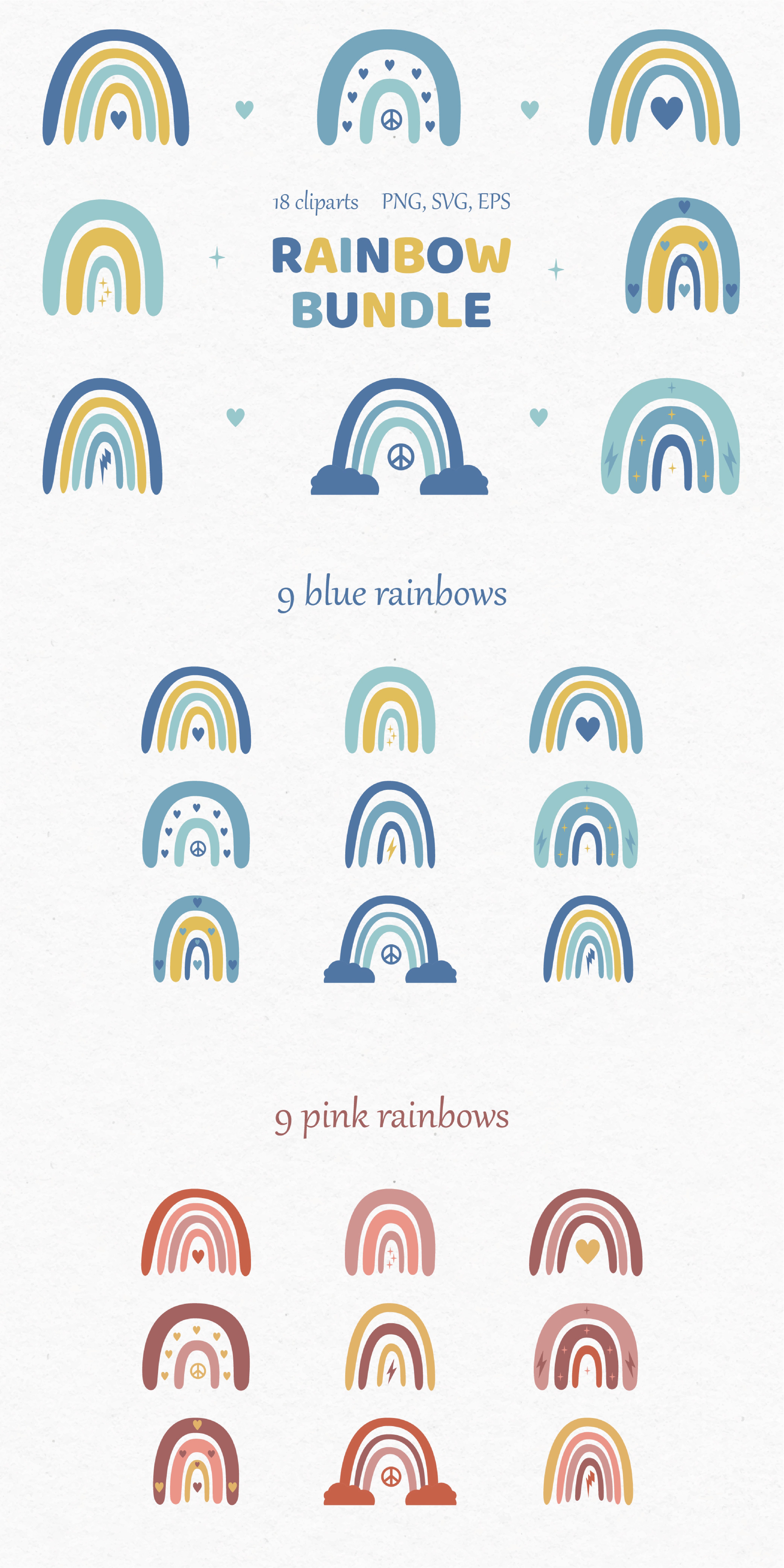 Rainbow clipart svg bundle | Boho rainbow | Pastel rainbow