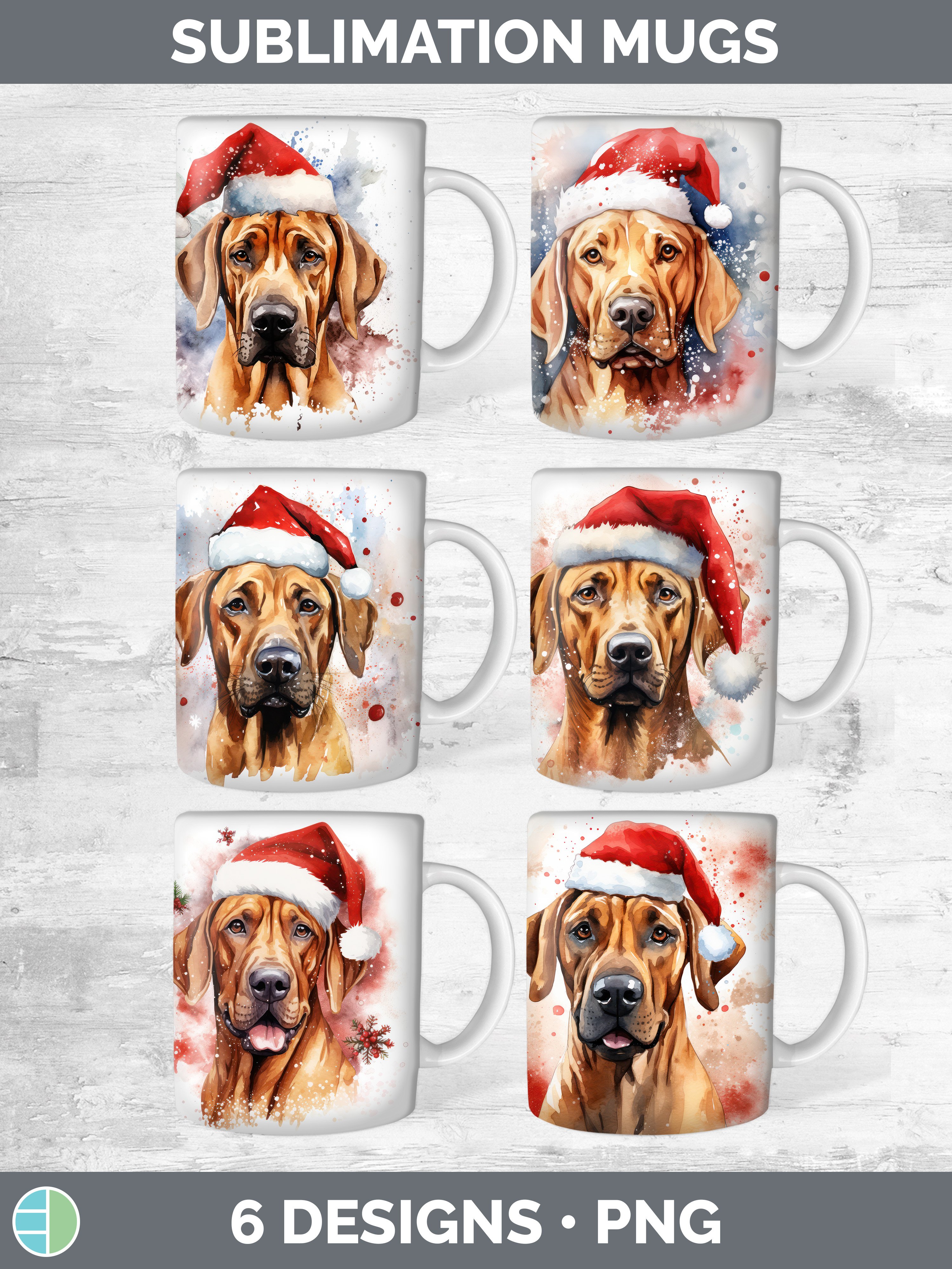 Christmas Santa Hat Rhodesian Ridgeback Dog Mug Wrap | Subli