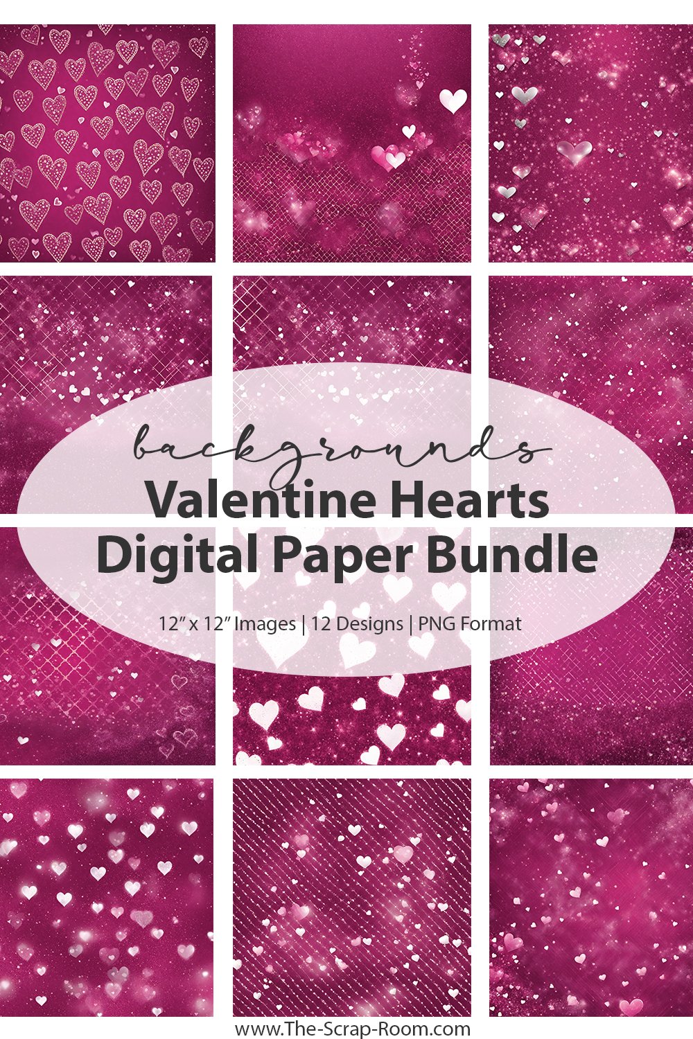 Valentine Ephemera: Digital Heart Paper Pack-Dark pink