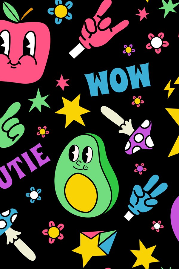 Retro comic style characters faces and hands seamless patter