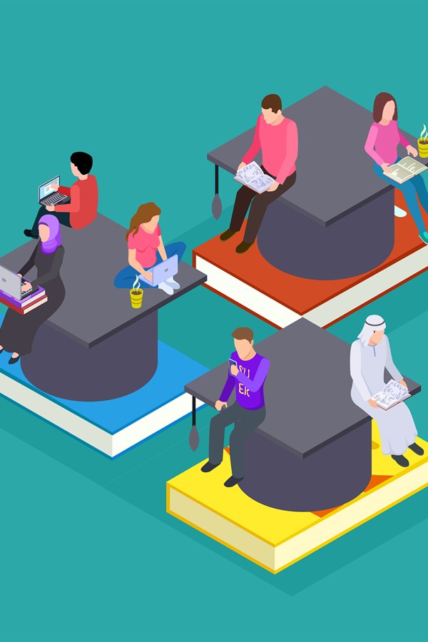 International students. Vector isometric education online. P