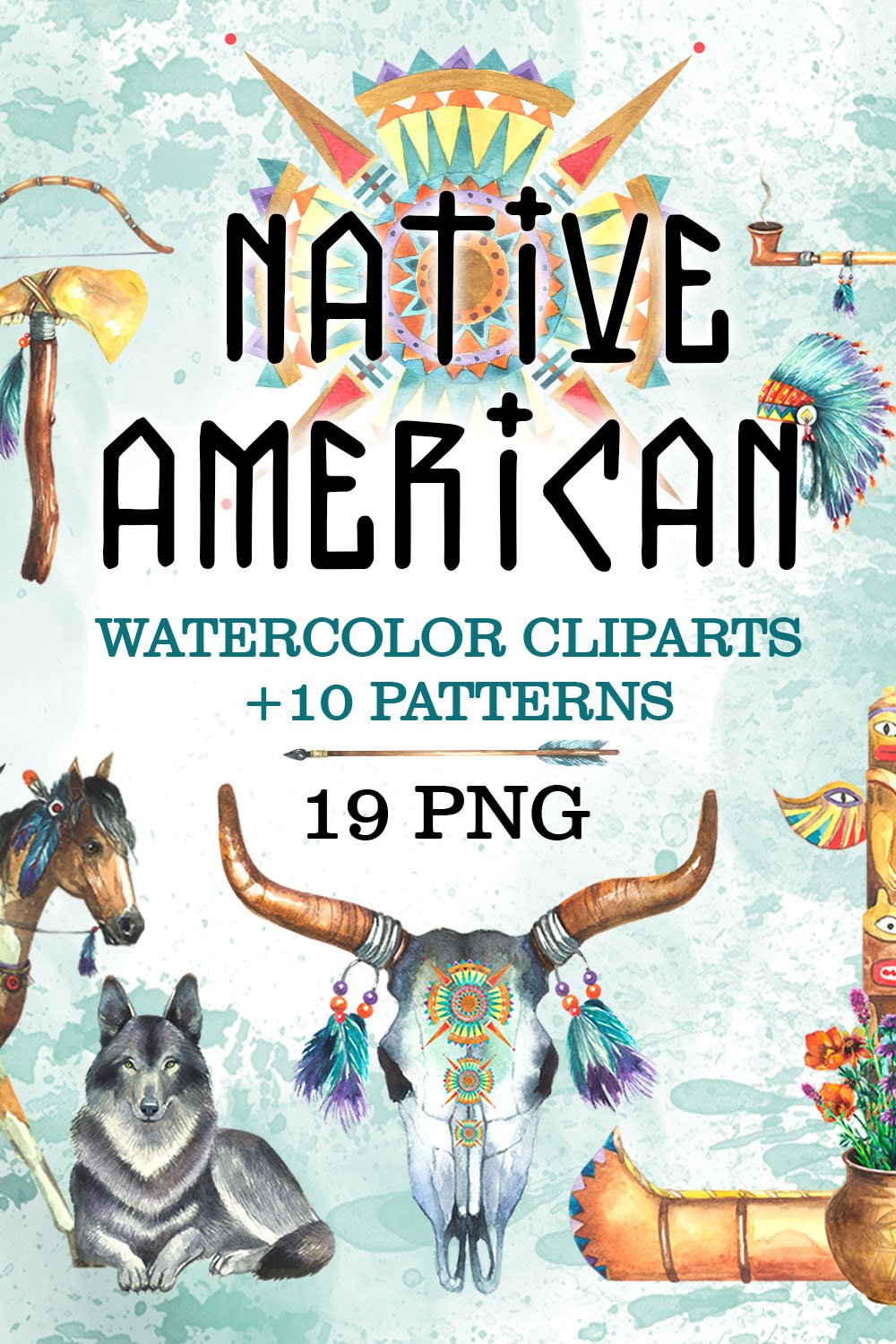 Native American watercolor cliparts