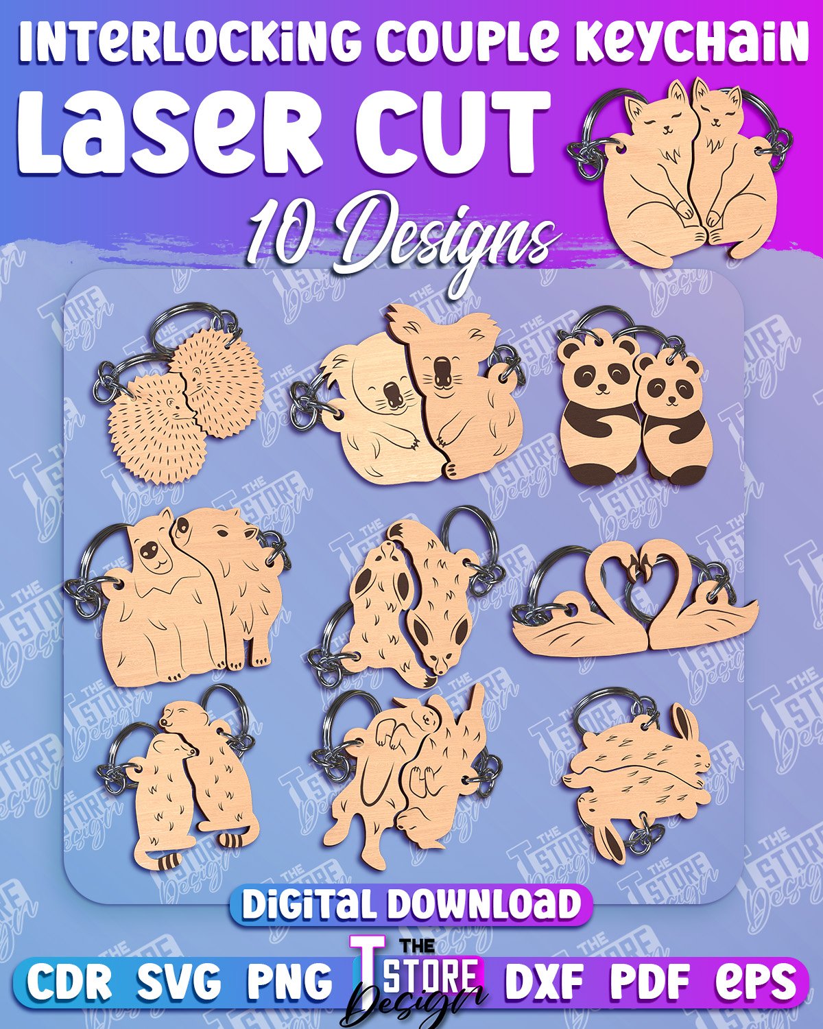 Interlocking Couple Keychain Laser Cut|Animal Couple Keyring