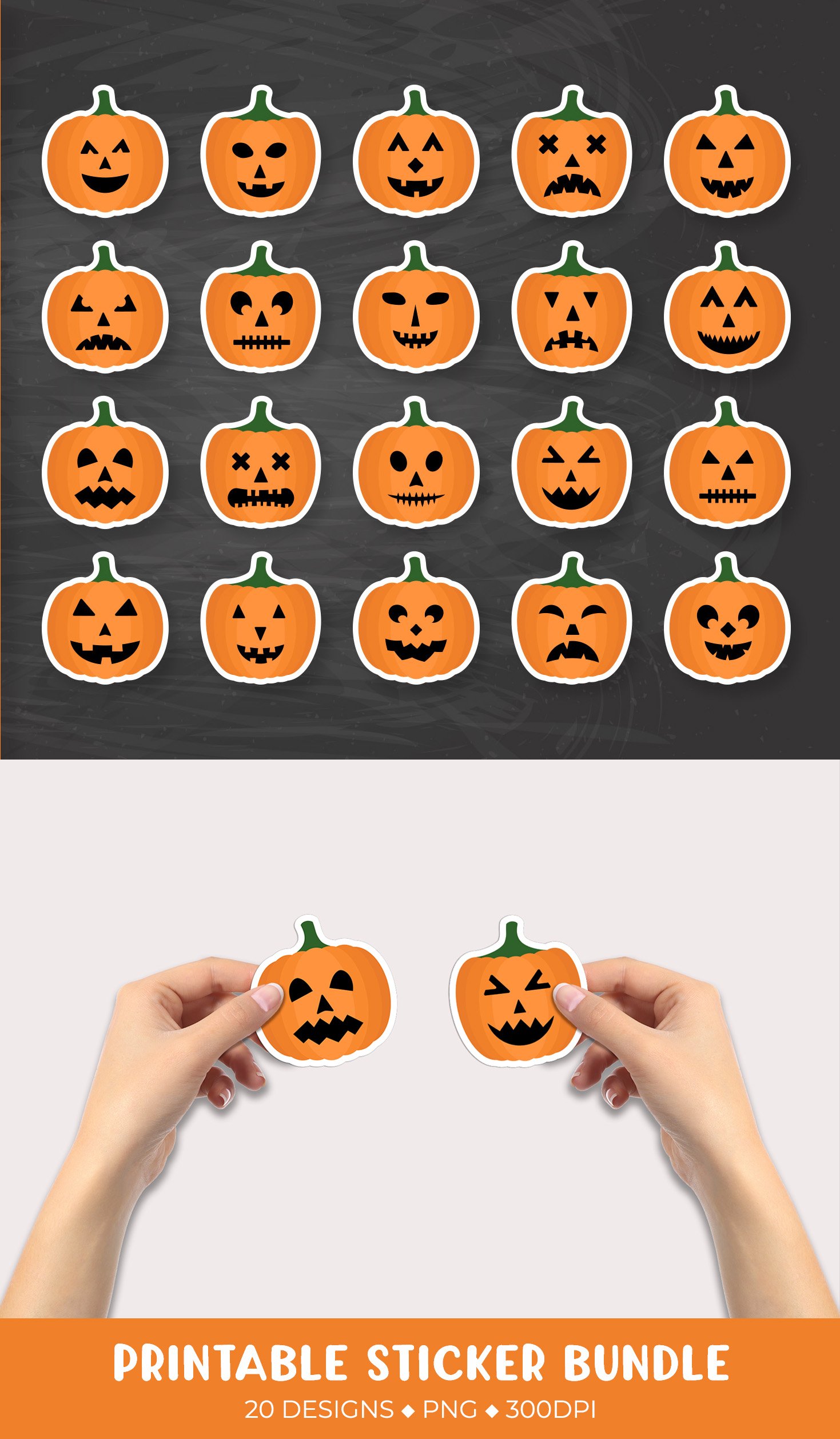 Halloween sticker bundle. Pumpkin Faces stickers printable.