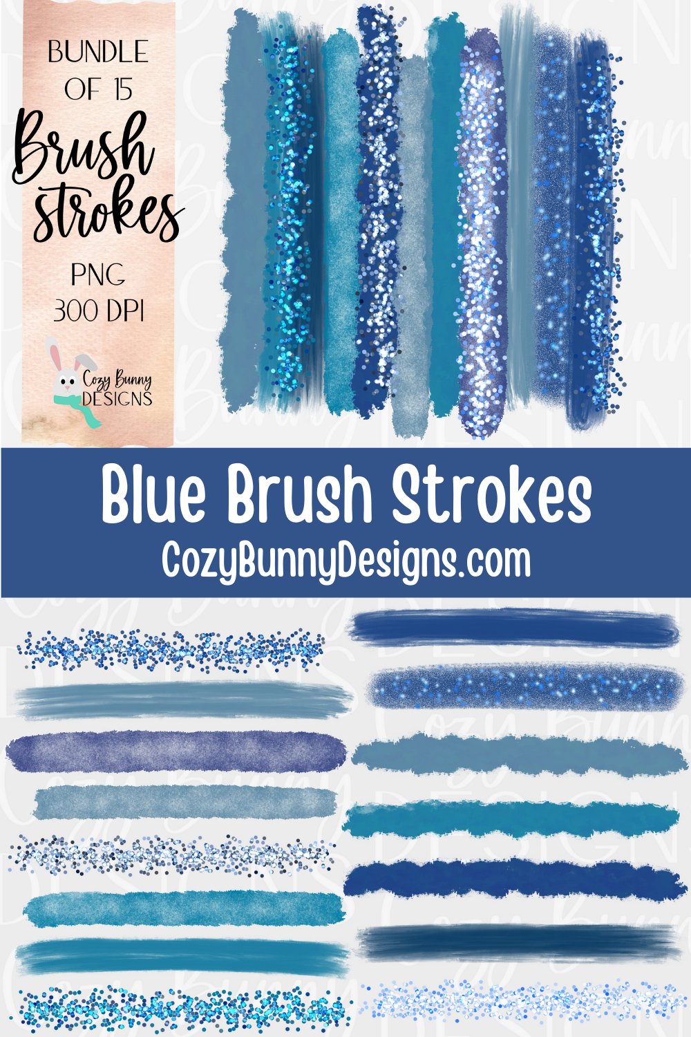 Winter Blue Brush Strokes Bundle x 15