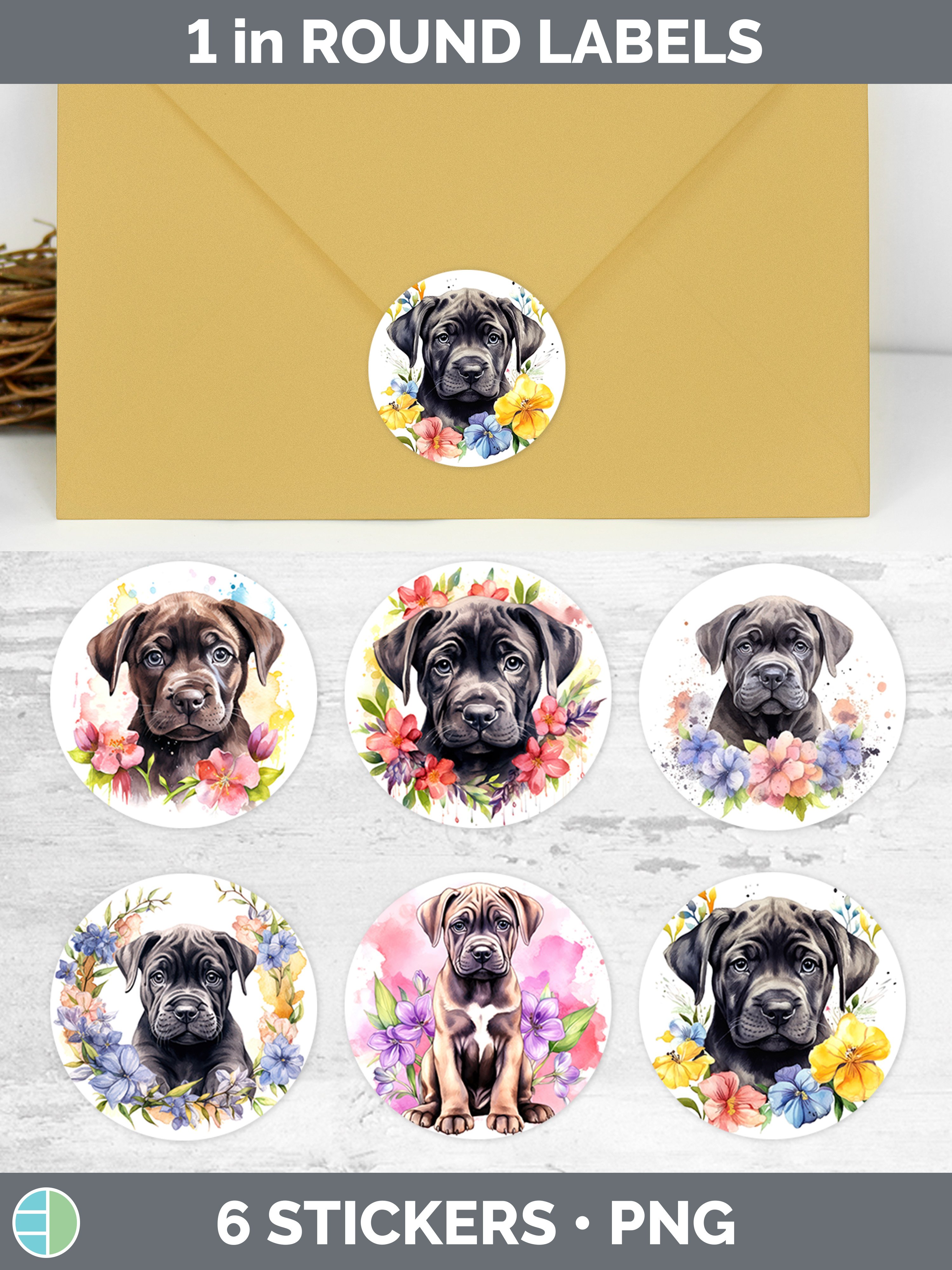 Watercolor Cane Corso Dog Stickers | Round Labels Designs Bu