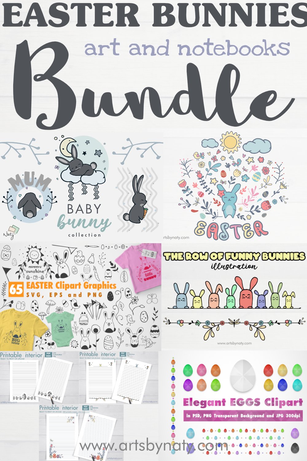 Easter bunnies art and notebooks bundle.