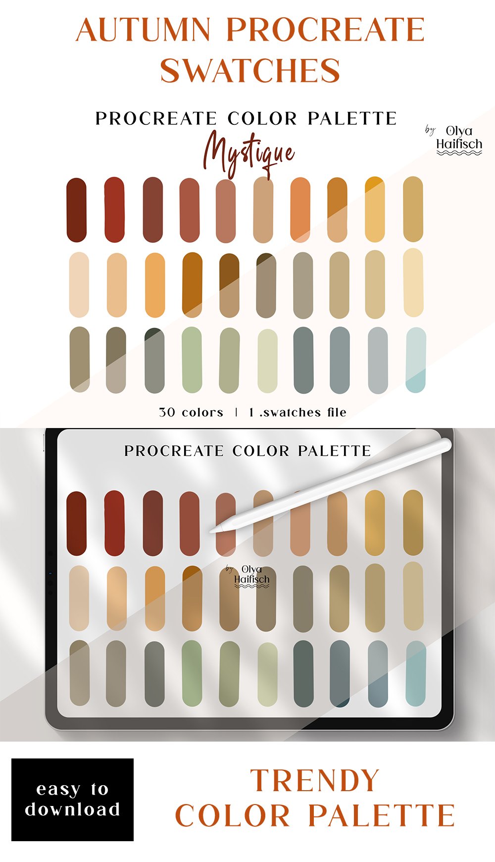 Autumn Procreate Color Palette. Trendy Deep Color Swatches