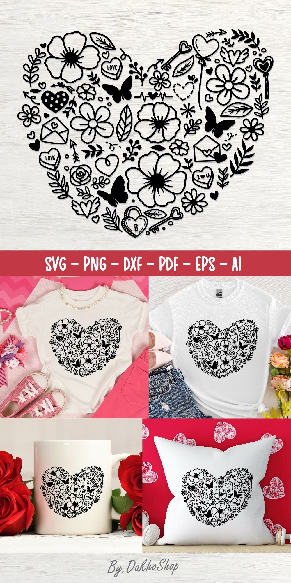 Flower Heart Svg Flower Svg Heart Svg For Valentine.