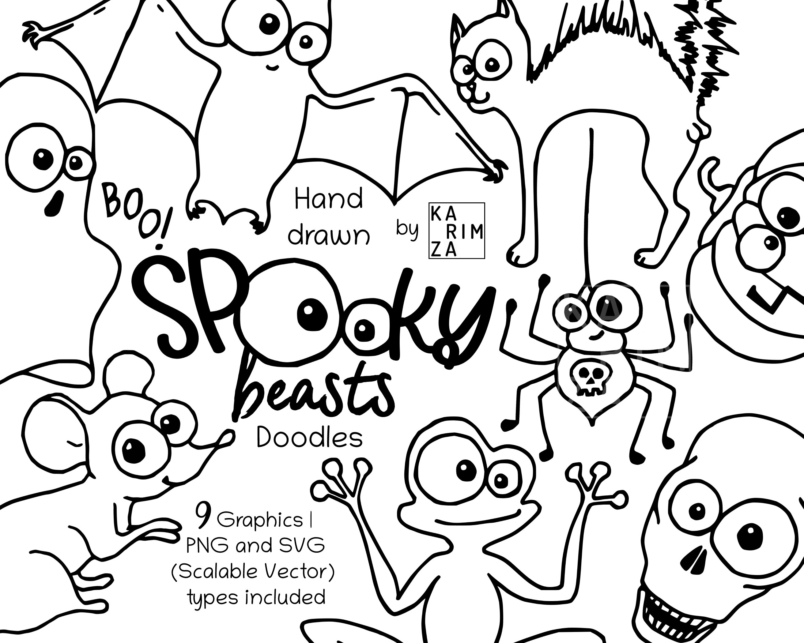 Halloween bundle SVG, black and white Halloween clipart