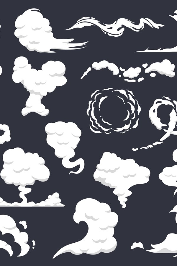 Cartoon smoke. Comic clouds, steaming smoke flows, steam