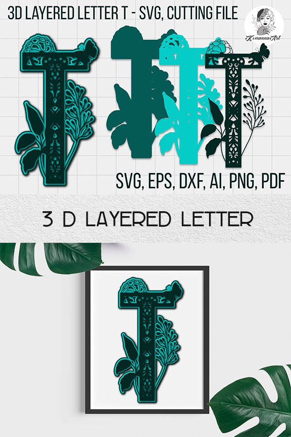 3D Layered SVG / 3D letter T SVG / Letter T Cut File.