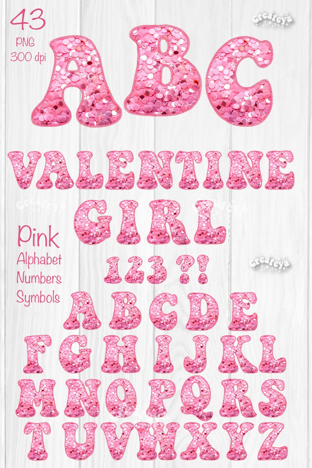 Pink Valentine Alphabet PNG Glitter Letters Numbers Symbols