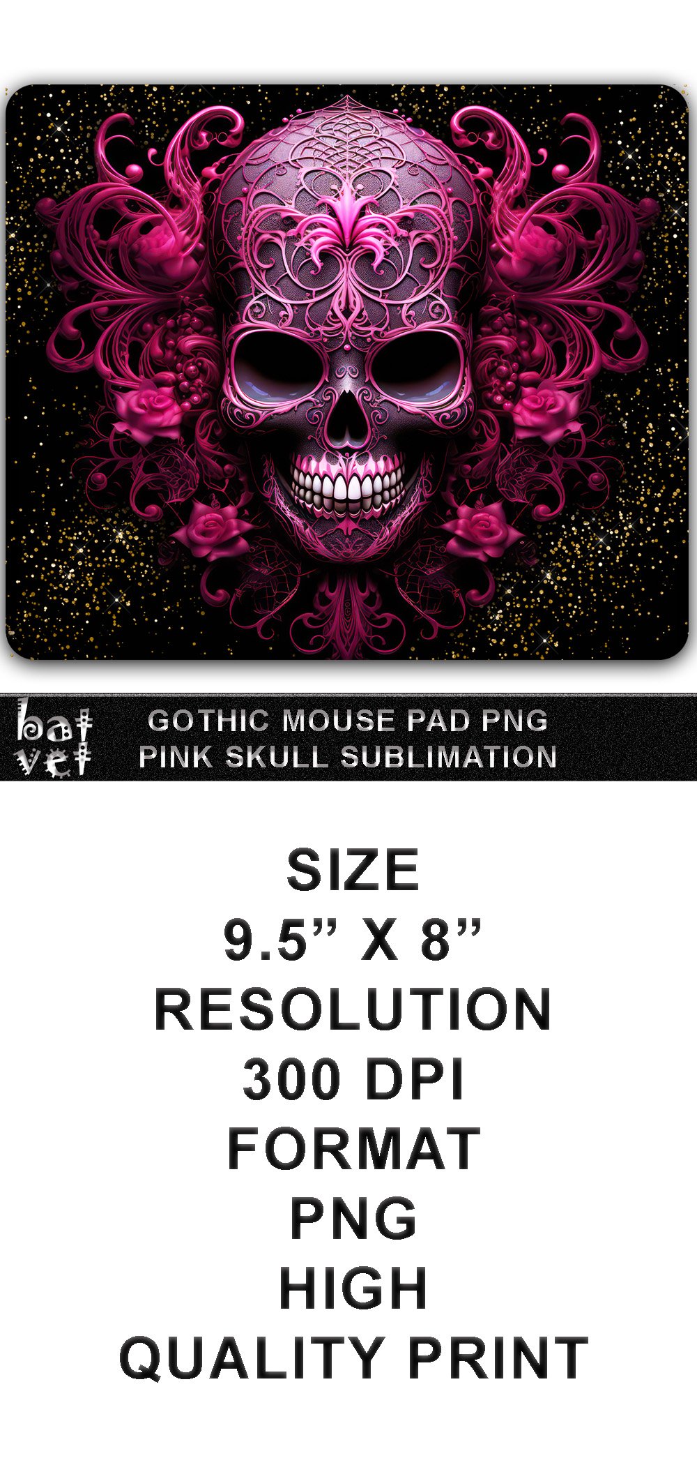 Gothic Mouse Pad Design | Pink Skull Mousepad Sublimation