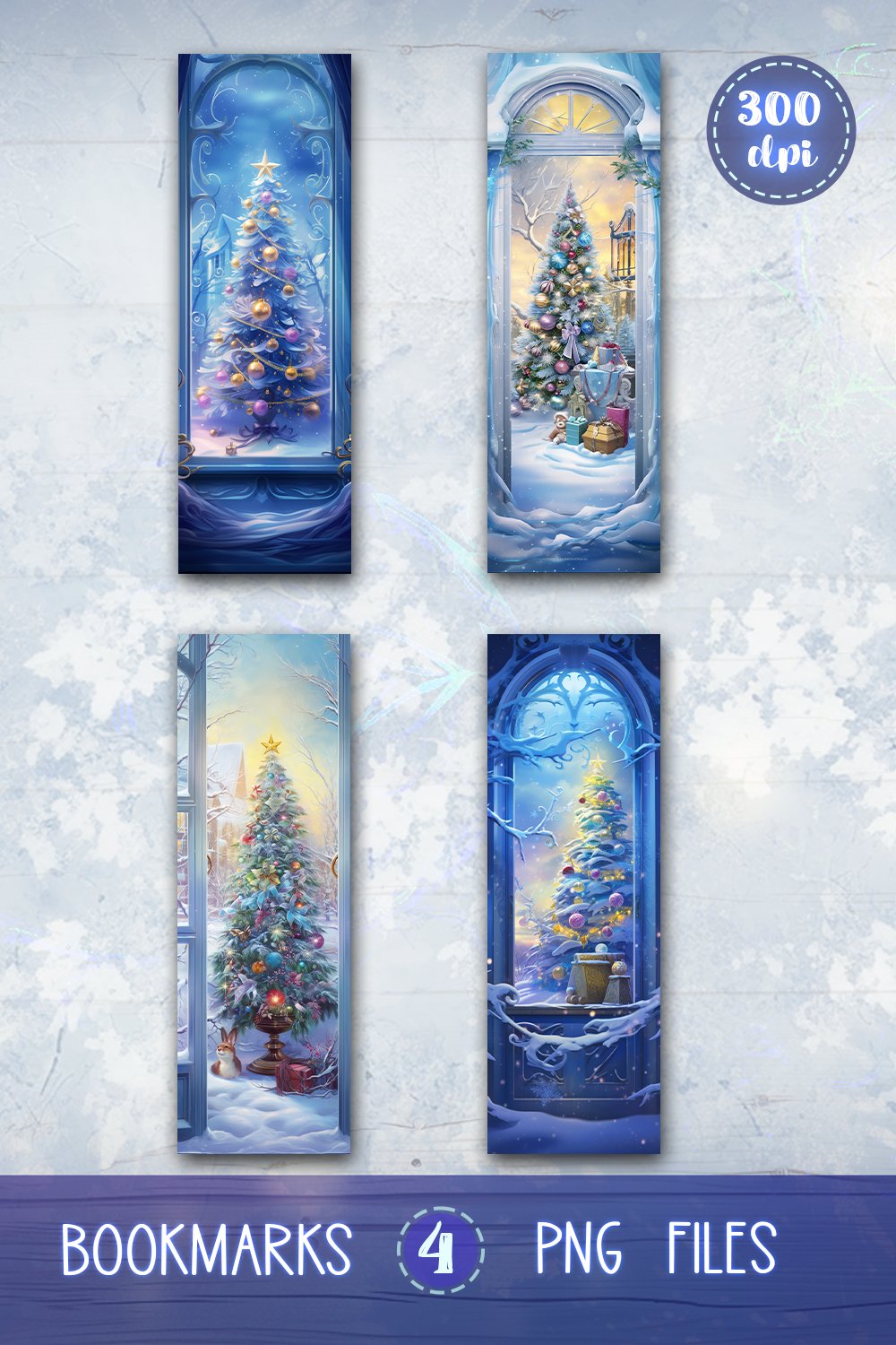 Bookmarks design - Winter Window with Christmas Tree.