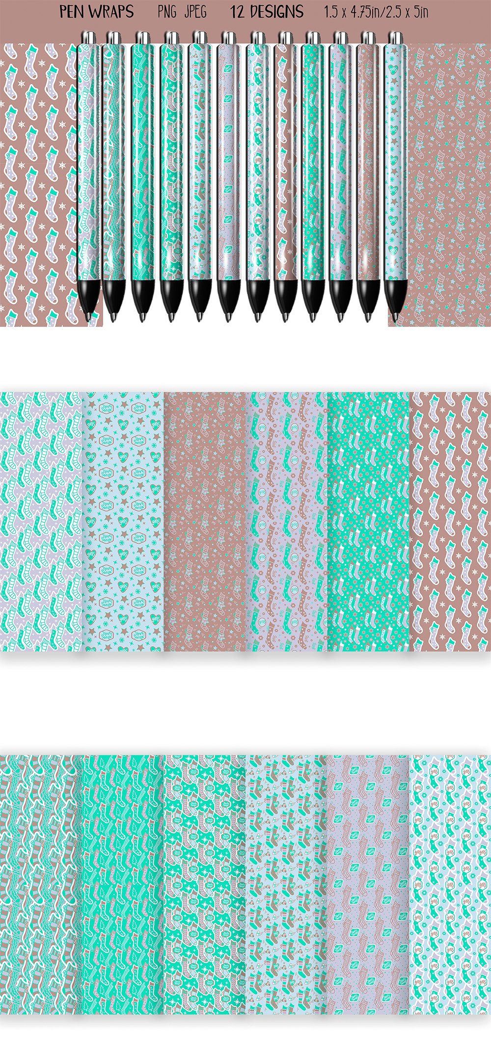 12 Pen wraps Sublimation designs/Christmas socks (2267843)