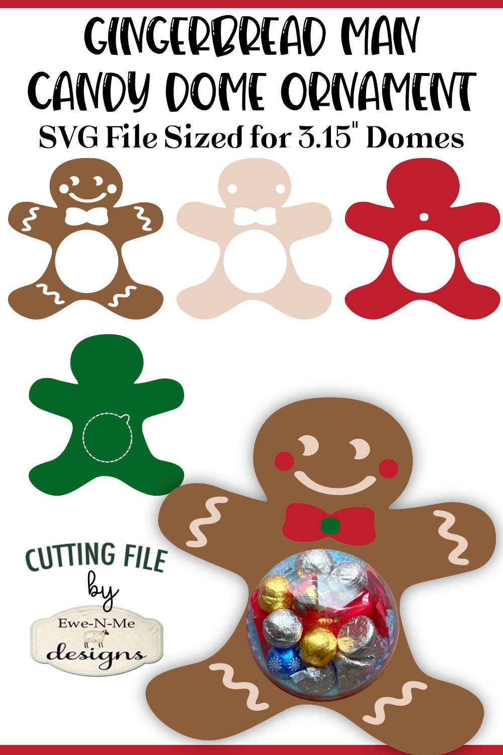Gingerbread Man Christmas Candy Dome Ornament SVG
