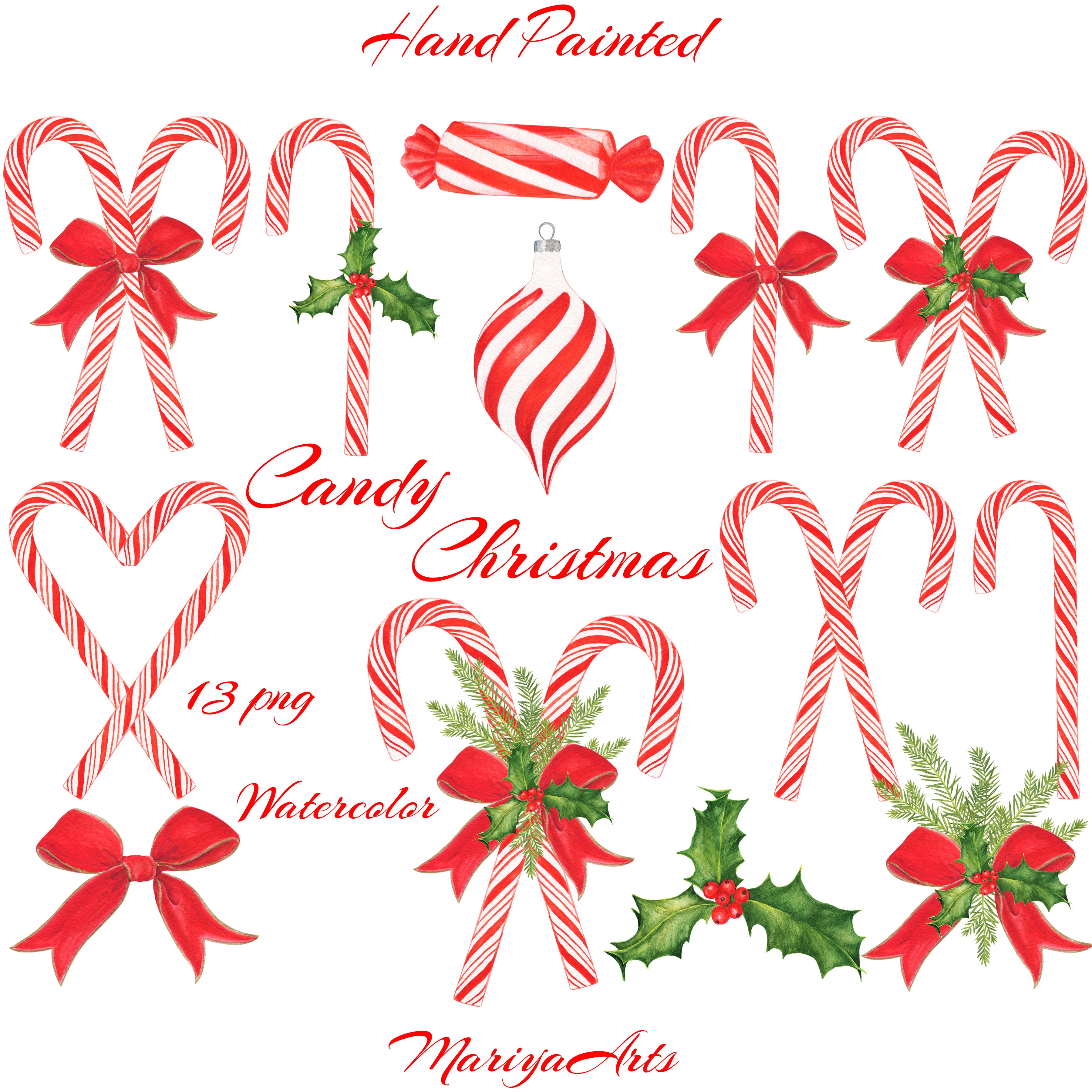Candy Christmas, Candy Cane Watercolor Clipart, New Year PNG