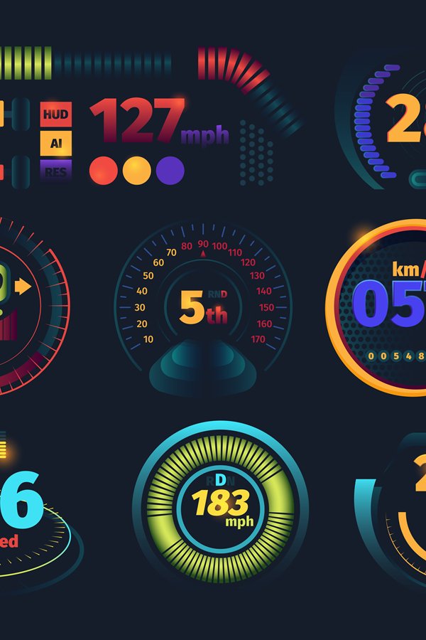 Speedometer. Engine motor odometer car dashboard with indica