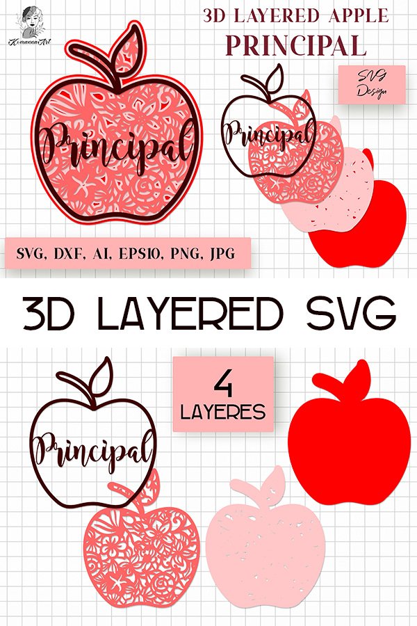 3D Apple SVG / Principal SVG / 3D Teacher mandala SVG