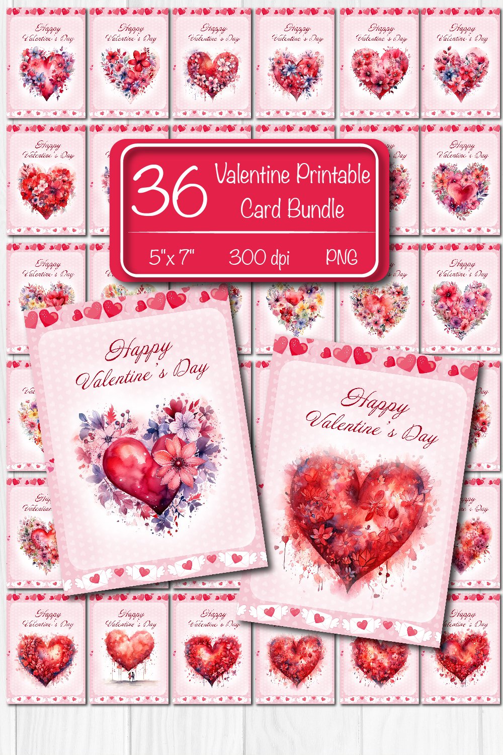 Printable Valentine card Bundle Watercolor Postcard png