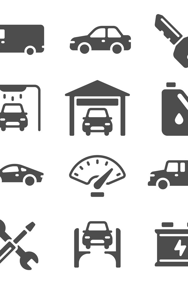 Auto icons. Vehicle silhouettes and servicing symbols. Spare