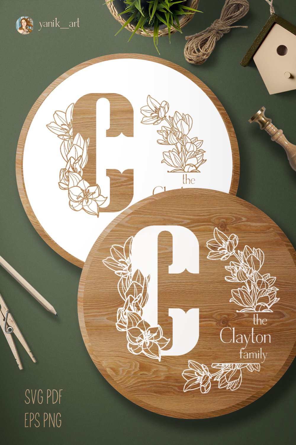 SVG Monogram C for family sign EPS PNG