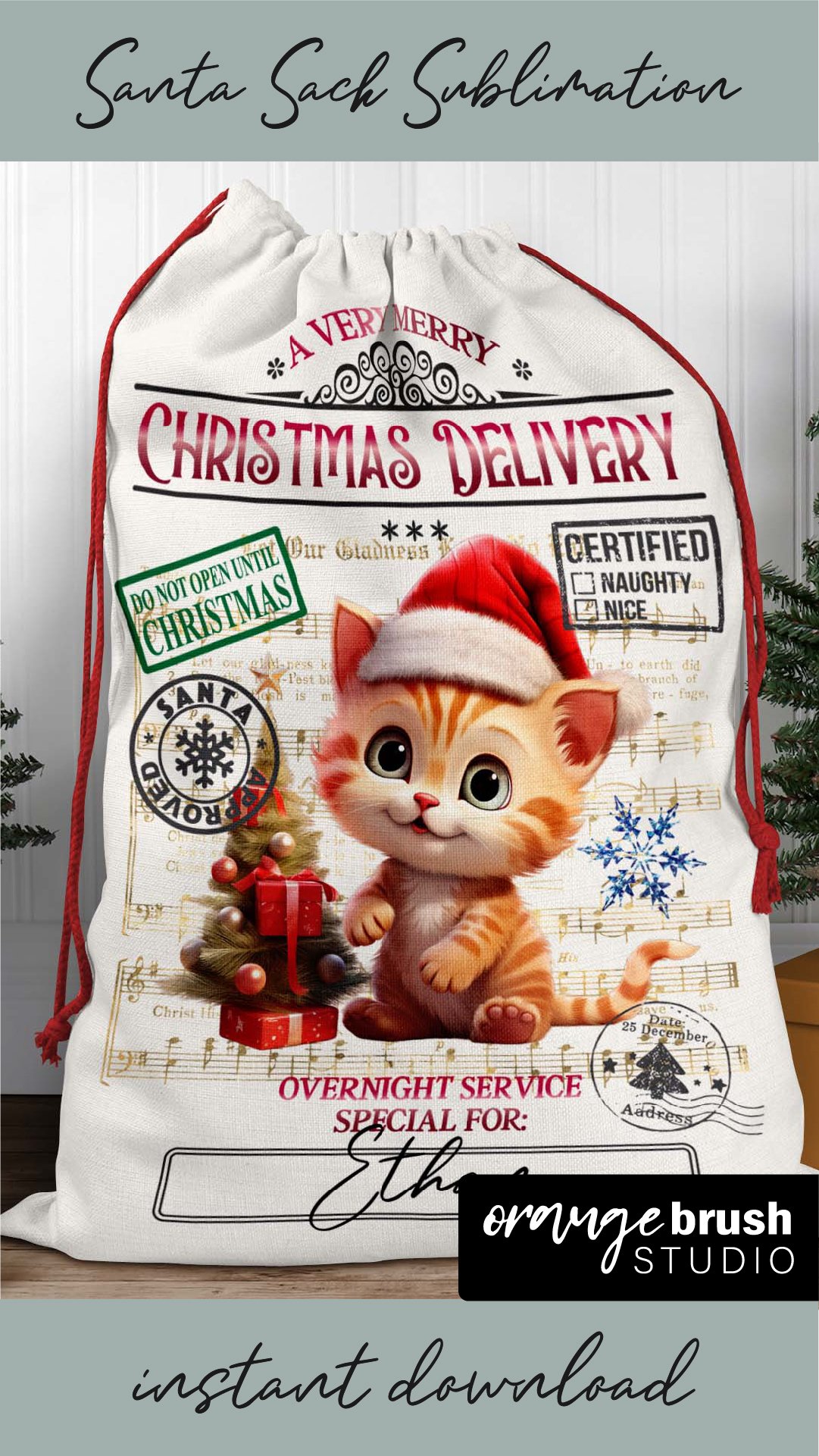 Santa Sack Sublimation Design, Christmas Gift Bag (2724756)