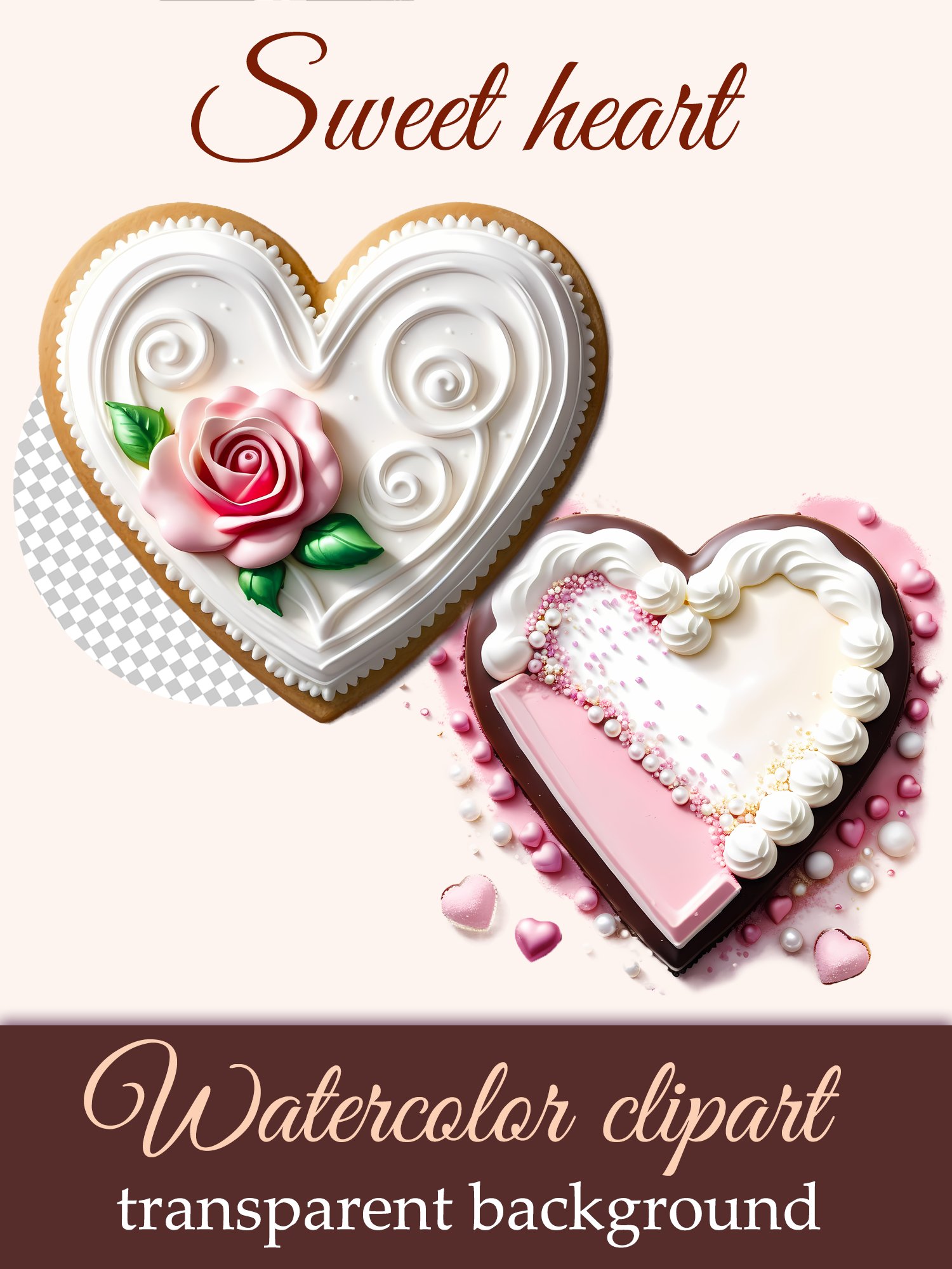 Watercolor exquisite clipart of heart perfect for birthdays