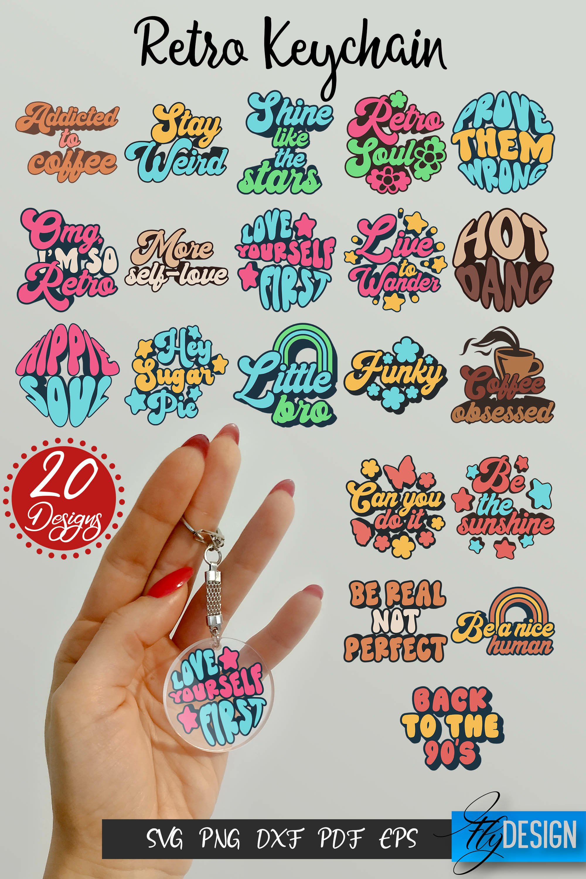 Retro SVG Bundle | Round Keychain Designs | Key Keychain SVG