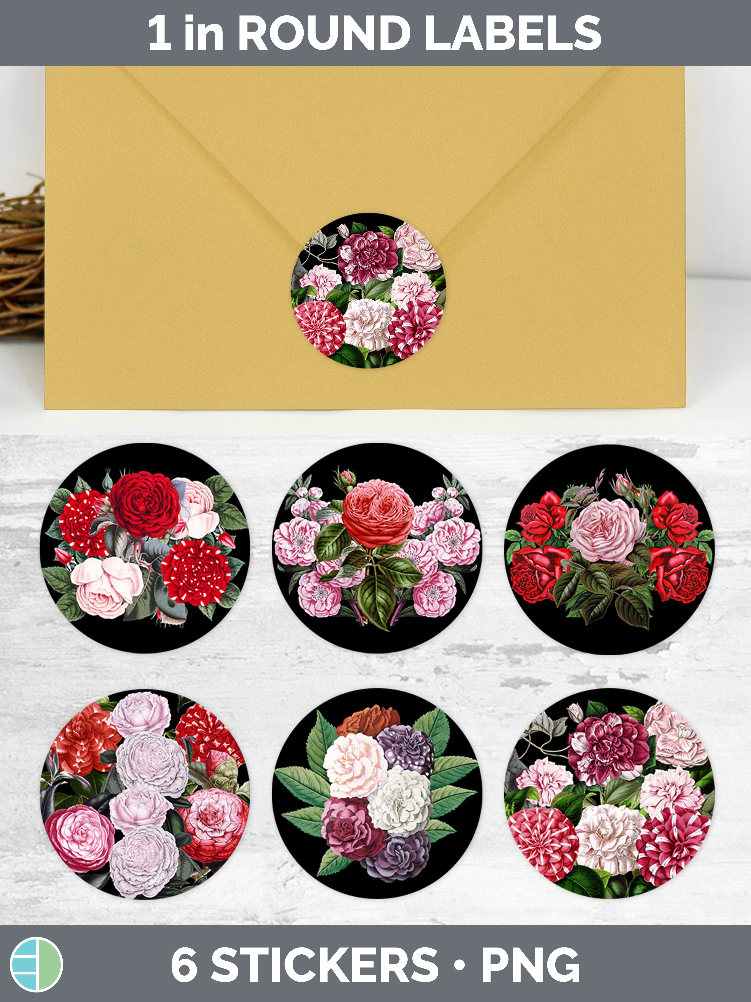 Rose Stripes Stickers | Sticker 1in Round Labels PNG Designs