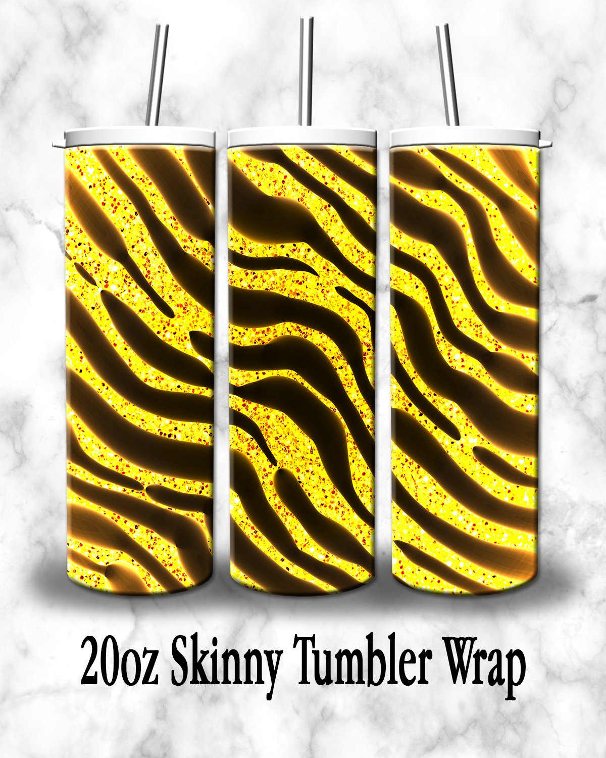 Zebra Glitter Tumbler Wrap Sublimation | Gold Glitter Zebra