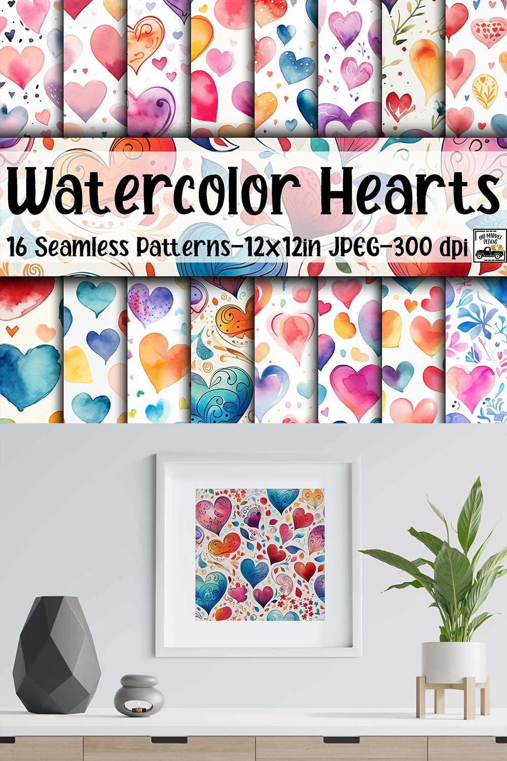 Watercolor Hearts Digital Paper
