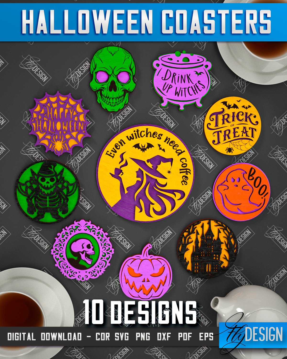Halloween Coasters Laser Cut Bundle | Coaster SVG Designs