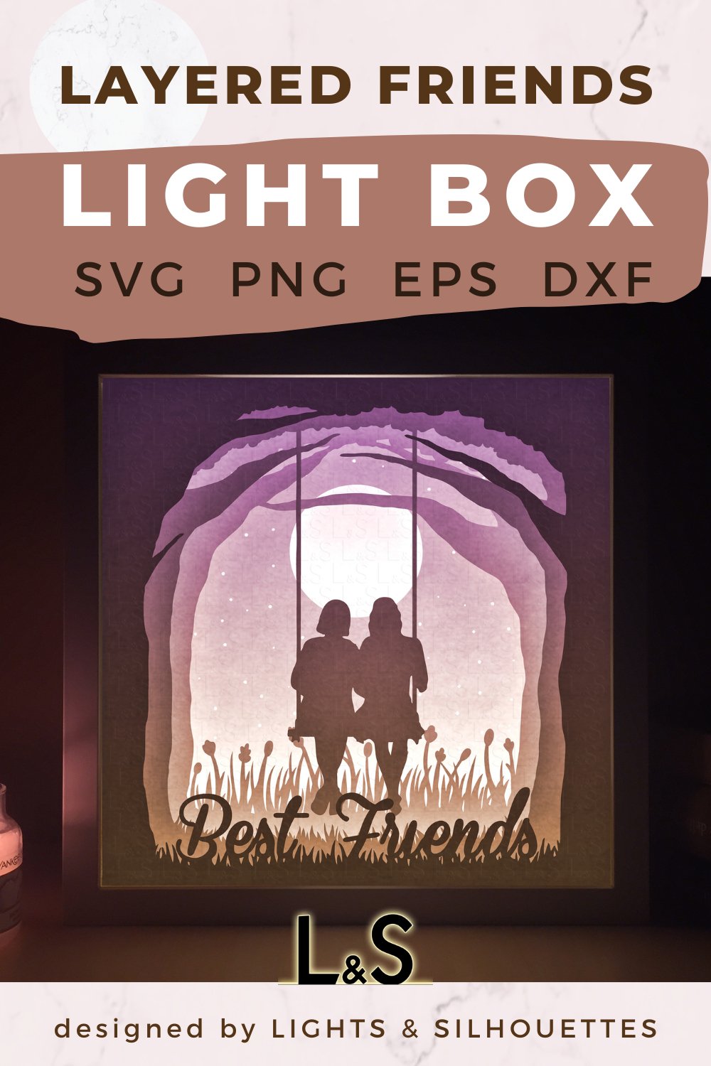 Best Friends Shadow Box Template | Layered 3D Light Box File